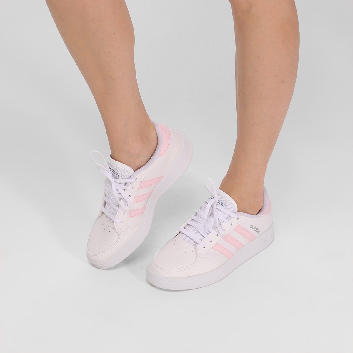 Tênis Adidas Breaknet Brilho Feminino - Branco+Rosa | São Paulo Mania
